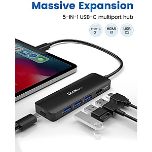 USB C HUB 4K 60Hz, Dockteck USB-C Multiport Adapter 5-in-1 with 4K HDMI, 100W Power Delivery, 3 USB 3.0 Data Port for MacBook Pro/Air M1 2020, iPad Pro 2021, iPad Mini 6, Surface Pro and More