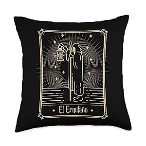 El Ermitano Vintage Tarot Card Playera Tarot en Es El Ermitano Vintage Card Playera Tarot en Espanol Throw Pillow, 18x18, Multicolor