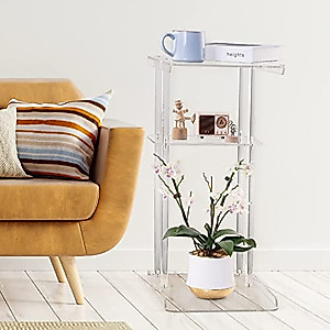 HMYHUM Clear Acrylic Side Table, C Shaped End Table for Sofa, Small Snack Tables for Living Room, Bedroom, Bathroom, 3 Tiers