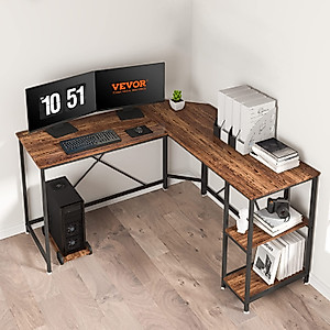 VEVOR L Shaped Computer Desk 54' Corner Desk with Storage Shelves & CPU Stand Corner Computer Desk Gaming Desk for Home Office Workstation Rustic Brown