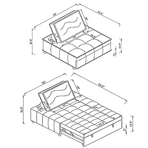 Bellemave 3 in 1 Pulling Out Ottoman Sofa Bed,Multipurpose Faux Leather Folding Ottoman Sleeper Couch Lounger,Convertible Adjustable Sleeper Chair for Living Room Apartment Office（Brown PU）