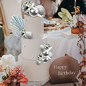 Disco Balls Cake Toppers Mirror Balls with Boho Stars Cake Decorations for 70s 80s Disco Dance Party Saturday Night Fever Supplies (Silver)