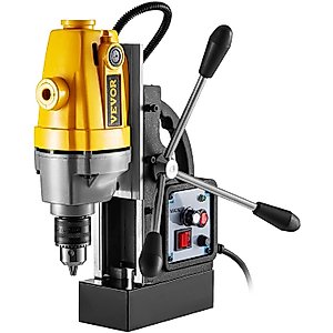 VEVOR Mag Drill, 0-550 RPM Stepless Speed Electromagnetic Drill Press, 3.9" Depth 0.5" Dia Magnetic Core Drill, 1910lbf Boring Tool Drill Press, 750W Drill Press, Yellow and Black Drill Machine