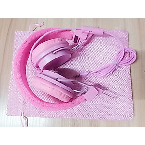 Headphones for Kids - Headset Boys Girls Ear Microphone Head Wired mic audiofonos Cord Jack 3.5 Plug for iPhone iPad Chromebook School Class Laptop Tablet Computer Kindle Pink Foldable Travel Volume