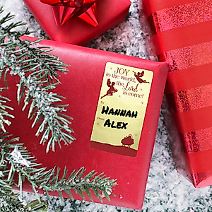 Red and Gold Christmas Gift Tags, Self-Adhesive Stickers – 75 Labels, Peel and Stick Christmas Gift Tags, Metallic Gold Gift Wrap Tags
