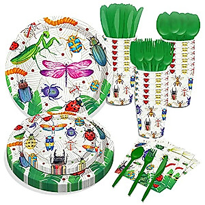 CC HOME Insect Party Themed Party Supplies Pack Insect Party Decorations Party Pack - Serves 16 - Includes Insect Party Plates Cups Napkins