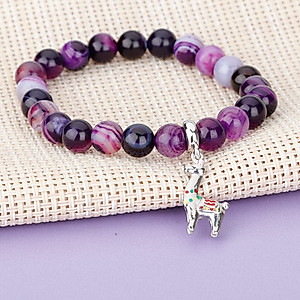 Llama Gifts for Women No Prob-Llama Bracelet,Purple Agate Beads Llama Charm,Llama Birthday Gift Alpaca Gifts for Llama Lovers (Purple llama gift)