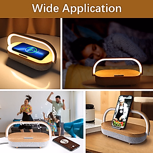 iGaur LED Bedside Lamp, Touch Lamps for Bedroom Nightstand, 4 in 1 Bedside Table Lamp with Wireless Charger, Portable Bluetooth Speaker, Phone Holder, Dimmable Charging Birthday Gifts for Women