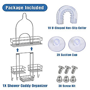 Shower Caddy Organizer, Hanging Shower Head Caddy, Shower Storage Rack, Bathroom Shower Shelf Organizer, Over Head Shower Caddy Rustproof with Hooks for Shampoo, Shower Gel, Soap, Towel, Sponge, Etc…