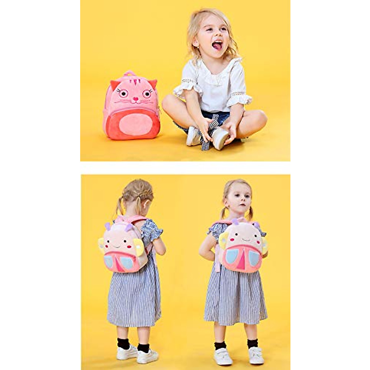 Ladyzone Toddler Backpack Zoo Animals Backpacks Cute Plush Bag Cartoon 10" Preschool Book Bag For 2+ Years Girls Boys (Lion)