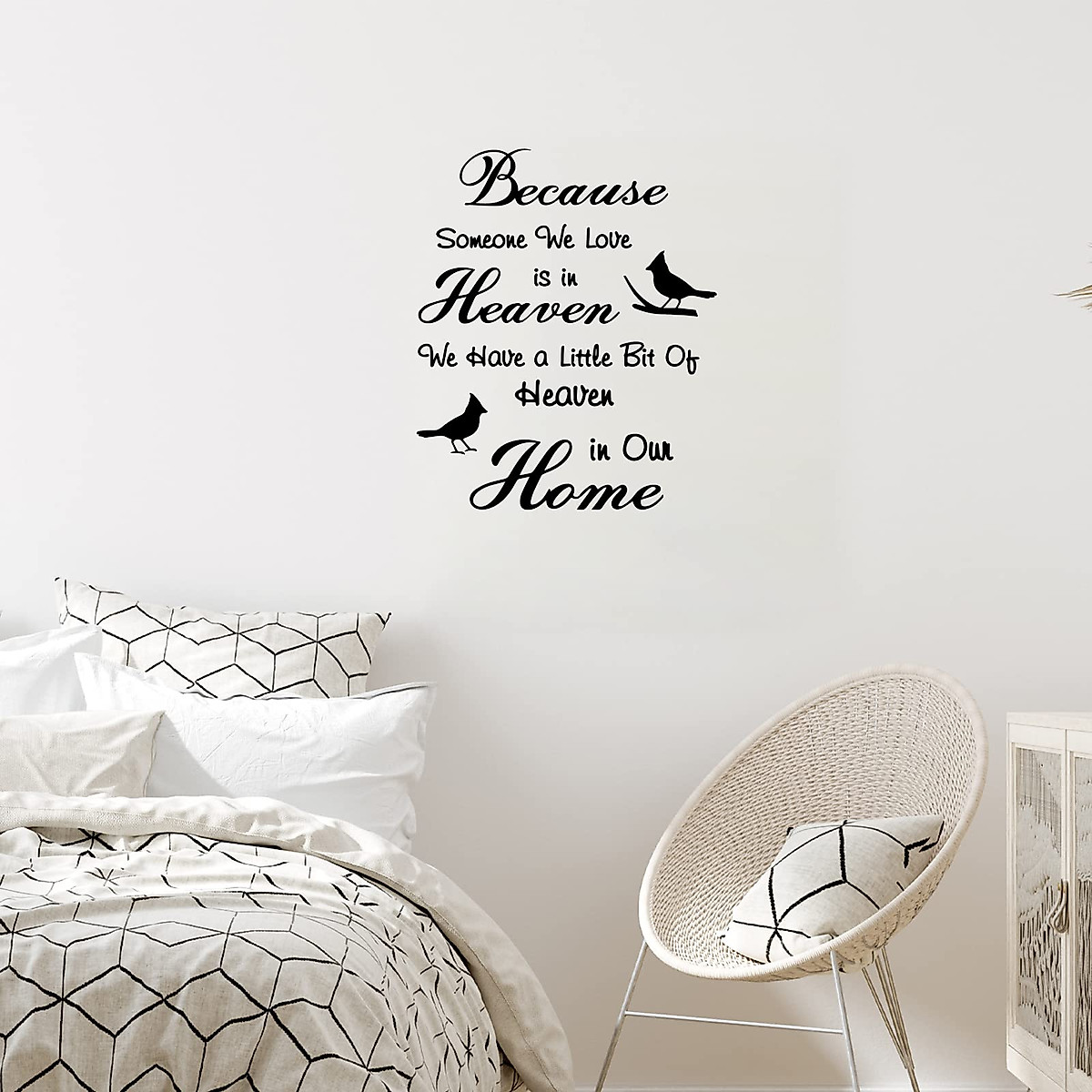 7 Pcs Vinyl Wall Quotes Stickers Memorial Wall Decals Peel and Stick Saying Sticker Because Someone We Love is in Heaven Wall Decal for Losing Home Living Room Decor