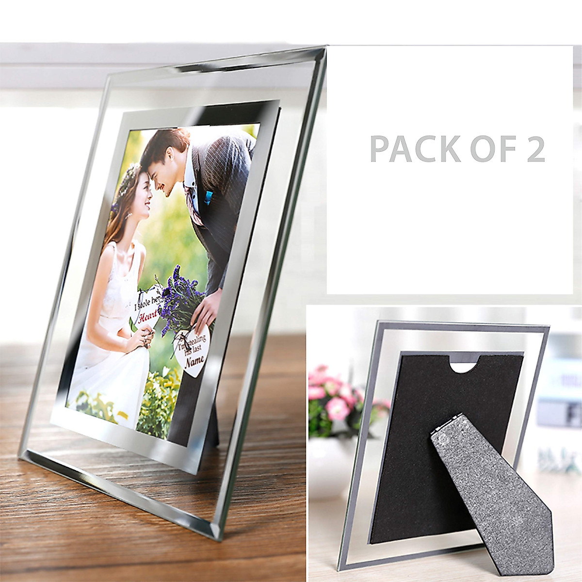 Cq acrylic 8.5x11 Glass Picture Frame,Silver Mirrored for Photo Display Stand on Tabletop,Pack of 2