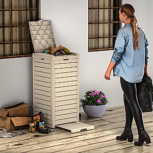 GYMHILL 31 Gallon Outdoor Trash Can, Waterproof Resin Garbage Can with Tiered Lid and Drip Tray, Outside Trash Bin for Patio, Backyard