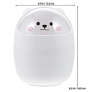 SEWACC Desktop Trash Can Cute Cartoon Table Garbage Storage Can Mini Desktop Wastebasket with Lid Small Office Countertop Garbage Can for Home Office (White)