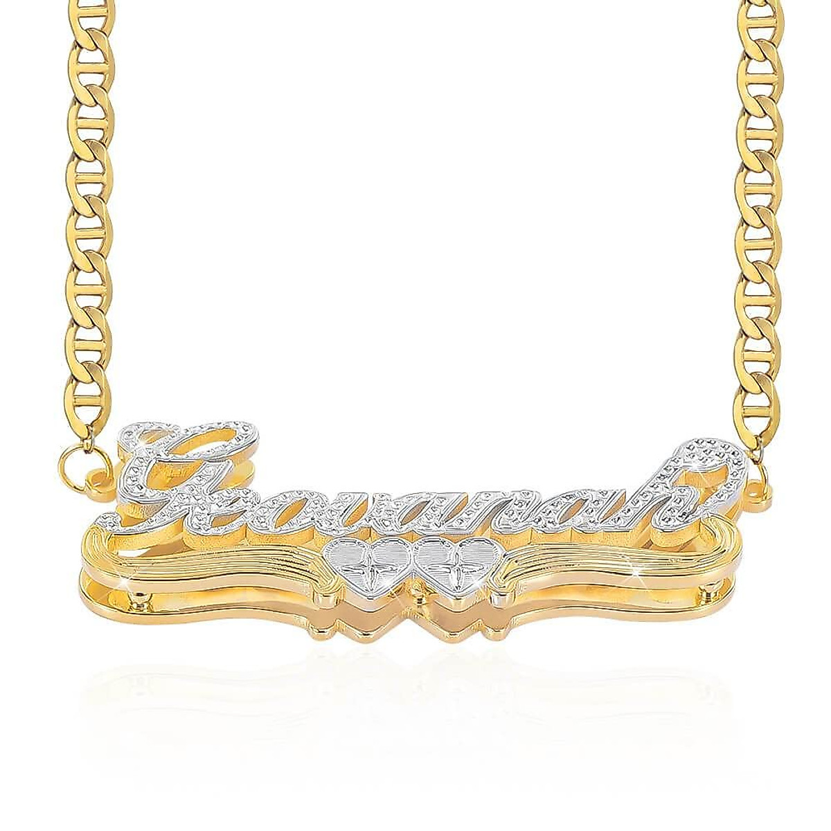 BlingSparkle Name Necklace Personalized Double Plated Nameplate Two Tone Gold and Silver Custom Name Plate Necklaces Letter Heart Choker Necklace Jewelry Gift for Women Lover Men