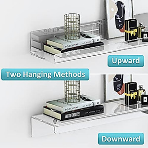 Albumgit 3 Pack Acrylic Wall Shelves, Self-Adhesive 15" Clear Floating Shelf Wall Mount, Invisible Kids Bookshelf, Display Storage Wall Ledge Shelves for Home Decoration and Organization