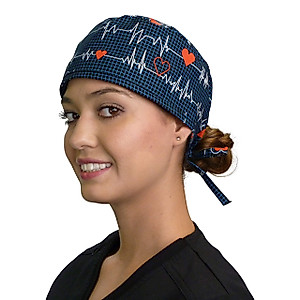 Sparkling EARTH Heartbeats on Navy - Unisex Classic Surgical Style Scrub Working Cap - Built in Sweatband- 100% Cotton - Made in The USA!