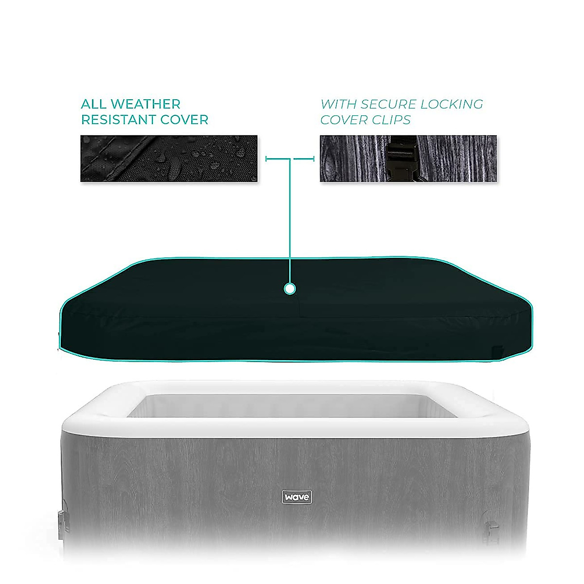 Wave Spa Pacific 2-4 Person Square Inflatable Hot Tub, Fast Heating Portable Outdoor Hot Tub Spa with 95 Massaging Air Jets, Protective Cover, Pump and Integrated Filters in Gray Wood Print