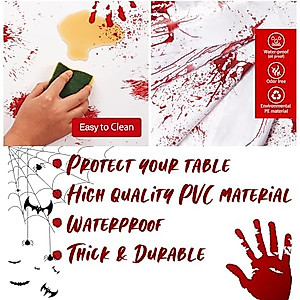 OQOQ Halloween Tablecloth 2 Packs, Bloody Red Handprints Plastic Table Cloth Disposable Halloween Party Decorations Rectangular Waterproof Table Cover for Horror Scary Party Decor 54x108 Inches