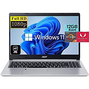 Acer 2022 Newest Aspire 5 Slim 15.6" FHD IPS Laptop, AMD Quad-Core Ryzen 3 3350U(Up to 3.5GHz,Beat i5-7200U), 12GB DDR4 RAM, 256GB SSD, WiFi 6, Backlit Keyboard, Fingerprint, HDMI, Windows 11+JVQ MP