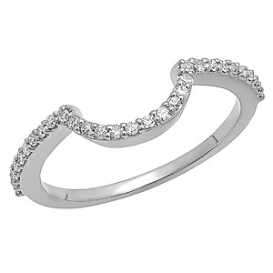 Dazzlingrock Collection Round White Diamond Anniversary Wedding Stackable Band Contour Guard Ring for Her (0.15 ctw, Color I-J, Clarity I2-I3) in 10K White Gold Size 7