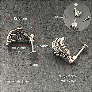 LALANG 1 pc Lip Stud Earring Skeleton Hand Ear Cuff Piercing Ring Bar Jewelry