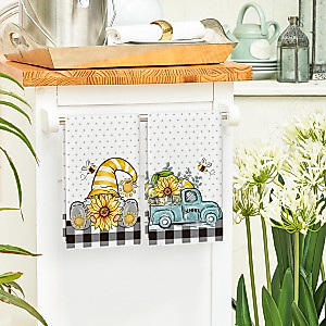 Artoid Mode Buffalo Plaid Gnome Bee Truck Sunflower Lemons Summer Kitchen Towels Dish Towels, 18x26 Inch Decoration Hand Towels Set of 2