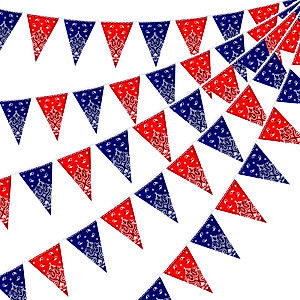 6 Pack Western Cowboy Party Decorations Bandana Pennant Banner Christmas Wild West Party Decorations Rodeo Decorations Red and Blue Country Decorations for Cowboy Themed Party Decoration, 9.8 Feet