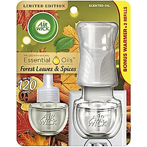 Air Wick Plug in Scented Oil Starter Kit (Warmer +2 Refills), Forest Spice & Leaves, Fall Scent, Essential Oils, Air Freshener