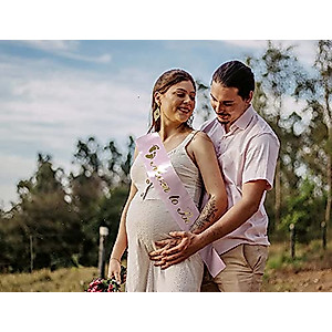 Akebrog Baby Shower Mom To Be Sash And Tinplate Badge Daddy To Be Combo Kit,Baby Gender Reveal Party Gifts (Light Pink)