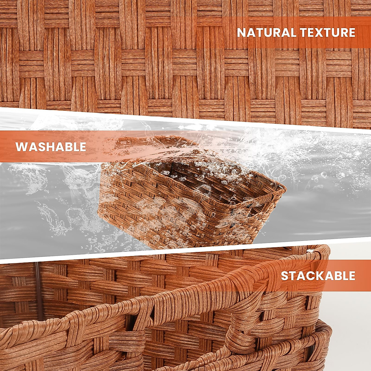 Onlytak Wicker Storage Baskets, Baskets for Shelves, Toilet Paper Storage Baskets, Woven Storage Baskets for Organizing, Caramel Orange, 12" x 12" x 6", 2-Pack