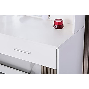 CIATRE White Elegant Vanity Set with 10 LED Light Bulbs, Cushioned Stool, and Ample Storage - Perfect for Makeup and Organization