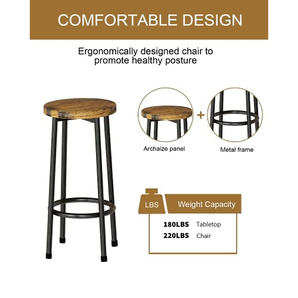 DKLGG Small Bar Table with Stools, Rectangle Bar Table and Chairs Set, Counter Height Tabletop for Breakfast Restaurant Dinner Living Party Room Small Space, 3-Piece Pub Dining Furniture, Bistro Set