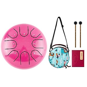 Steel Tongue Drum, Tongue Drum 6 Inch 8 Notes Hand Pan Drum C Key Meditation Drum Percussion Instrument with Bag, 2 Drumsticks, Finger Picks for Adults Kids Beginner - Pink