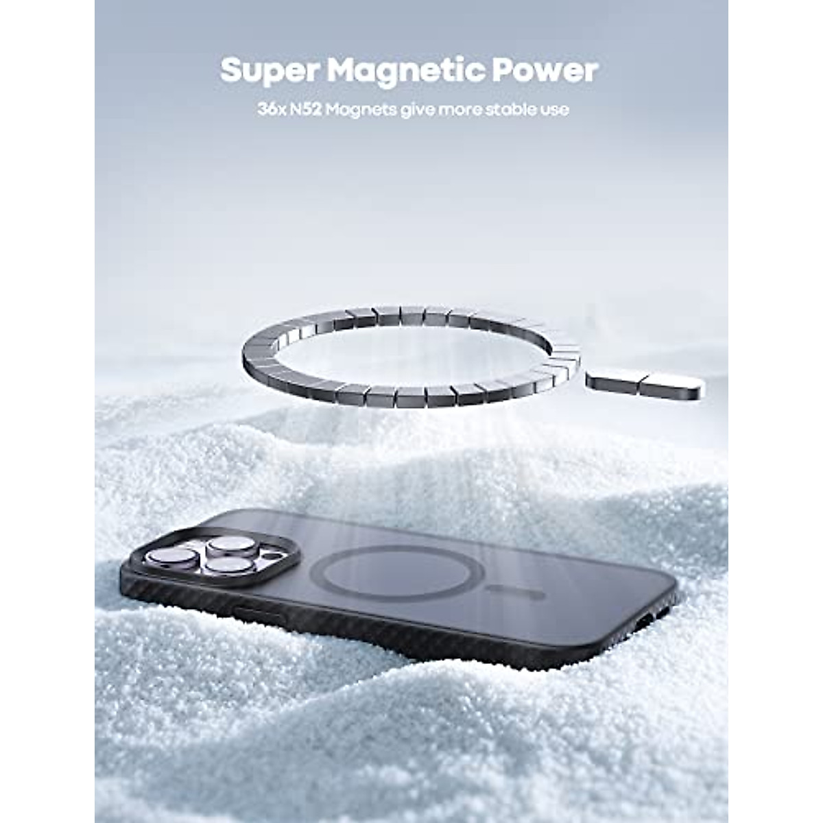 Lamicall Magnetic Case for iPhone 14 Pro - Magnet Case, Compatible for Magsafe, [Anti-Slip Edge] [MIL-Grade Airbag Shockproof], Translucent Hard Slim Protective Apple iPhone 14 Pro Cover Black