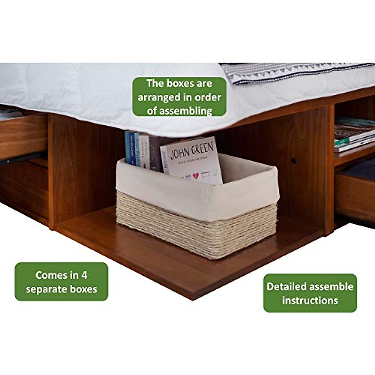 memomad Bali Storage Platform Bed with Drawers (Queen Size, Caramel)