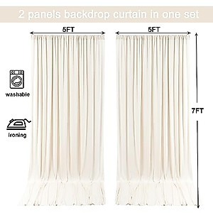 CO-AVE Champagne Backdrop Curtain for Parties 10x7ft Wrinkle Free Wedding Baby Shower Curtain Backdrop for Birthday Party Background Decorations White Chiffon Fabric Drapes 5x7ft, 2 Panels