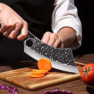 ROCOCO Meat Cleaver Bundle with Multifunctional Boning Butcher Knife Outdoor Viking Gift Men BBQ Camping Hunting Hiking