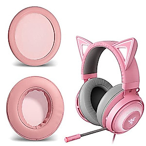 Replacement Earpads Protein Leather Ear Pads Cushions Cover Repair Parts Compatible with Razer Kraken BT Kitty Edition Wireless Headphones (Pink)