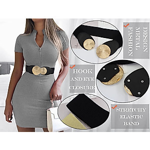 losofar Women Elastic Wide Stretchy Waist Cinch Belt Retro Fashion Automatic Buckle Waistband (black gold, waist below 42")