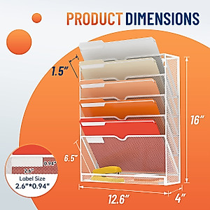 SUPEASY 6-Tier Wall File Organizer Hanging Wall File Holder for Papers, Folders, Files Clipboard & Magazine Organization Great for Office Home, White