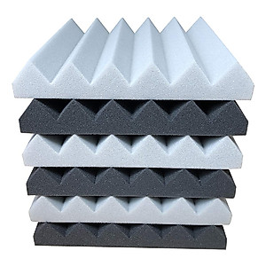 2" X 12" X 12" 24 Pack Acoustic Foam Panels, Studio Wedge Tiles Acoustic Foam Sound Absorption Wedges Studio Treatment Wall Panels (Black+Grey)
