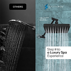 SparkPod Square Rain Shower Head with Shower Head Extension Arm - High Pressure Rain - Luxury Modern Look - No Hassle Tool-less 1-Min Installation (11" Shower Arm Extension, Elegant Brushed Nickel)