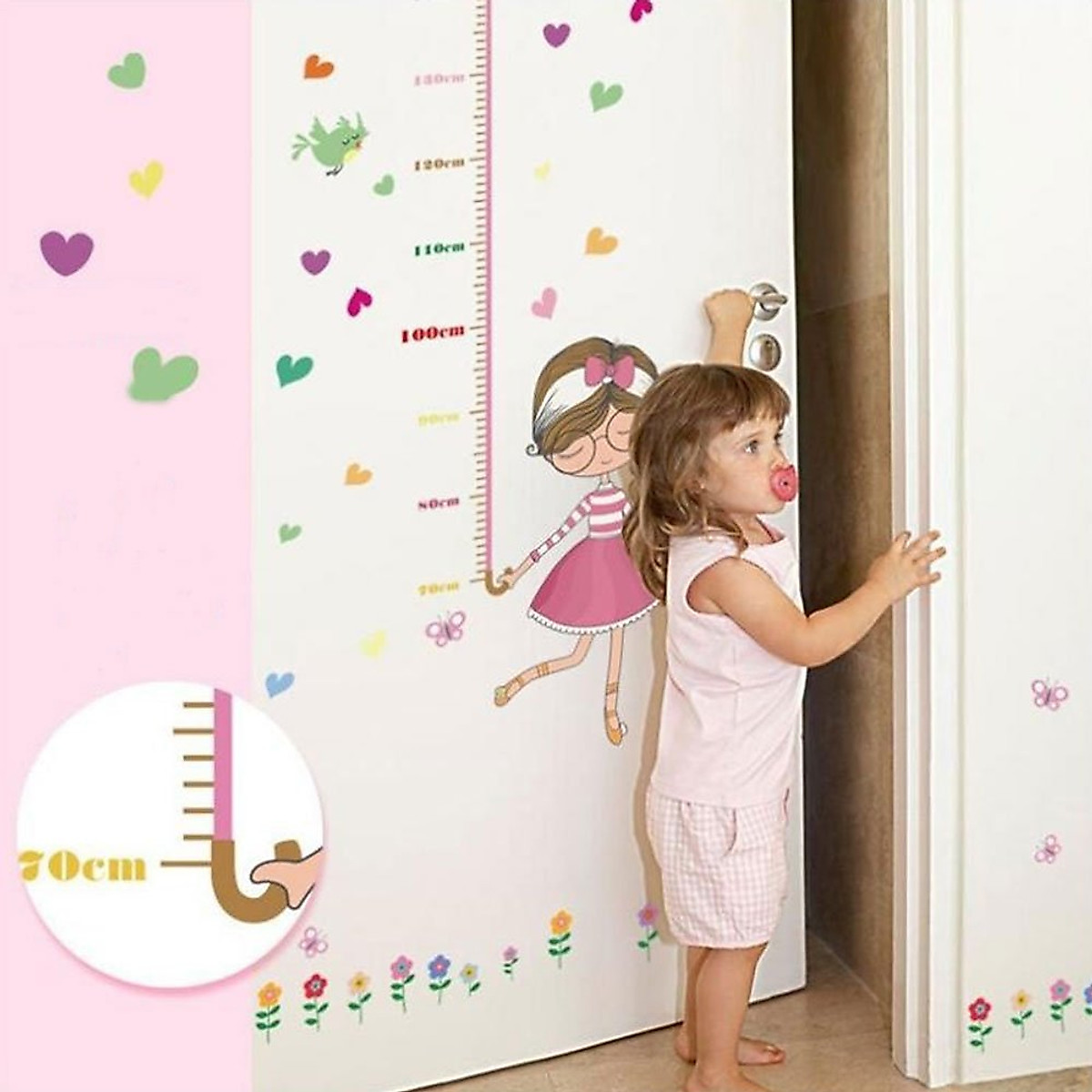 Braceus Kids Height Growth Chart Wall Art Cartoon Girl Bird Flower Sticker Decal