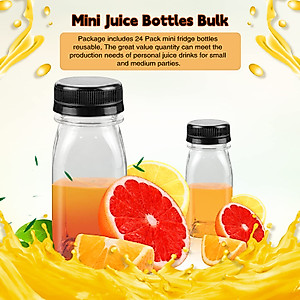 Cmkura 24 Pack Plastic Juice Bottles with Caps, 4oz Empty Reusable Mini Plastic Containers with Lids for Juice, Drinking and More Beverages