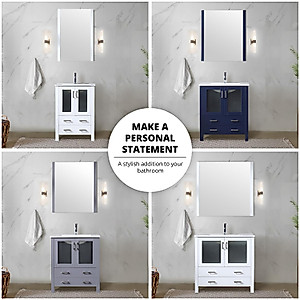 Lexora Volez 36 in W x 18.25 in D Dark Grey Bath Vanity, White Ceramic Top, Faucet Set and 34 in Mirror