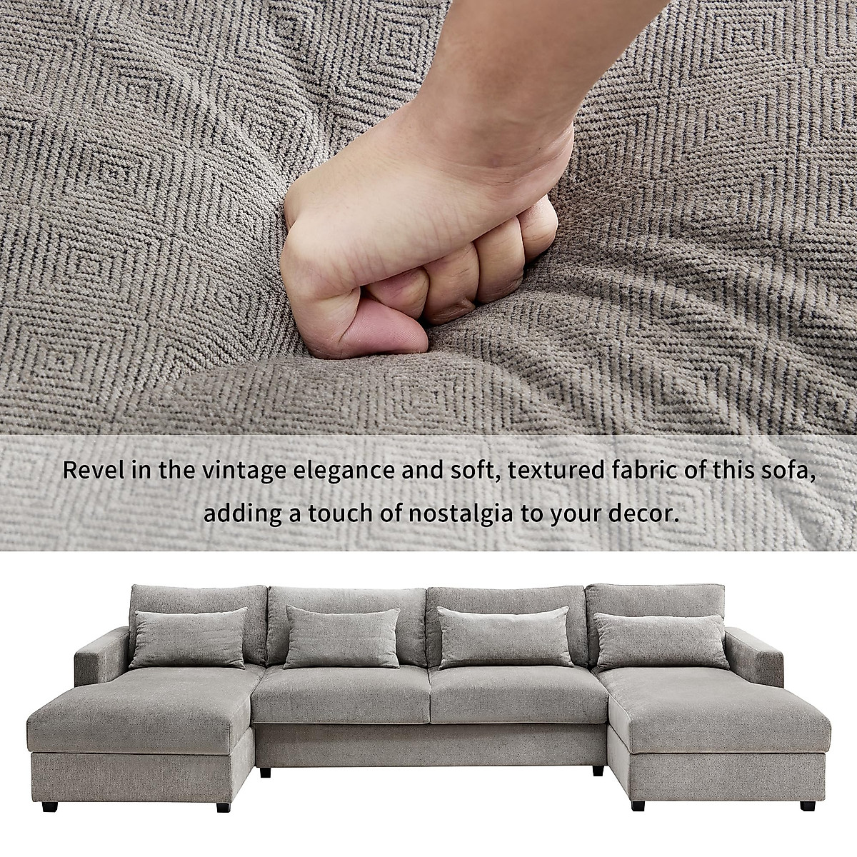 Eafurn U-Shaped Symmetrical Sectional Sofa with Storage Chaise Lounge,128.3" Oversized Corner Couches with Detachable Cushion,6-Seater Sofa&Couches for Living Room Furniture Sets, 4 Lumbar Pillows