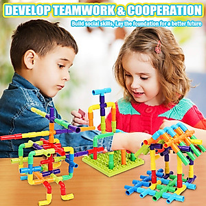 354 Pcs STEM Building Blocks Set Toy For Kid, Pipe Tube Sensory Toys with Wheels, Baseplate, Interlocking Storage Box, Kids Construction Building Blocks Educational Toy Gift For Toddler Boy Girl Child