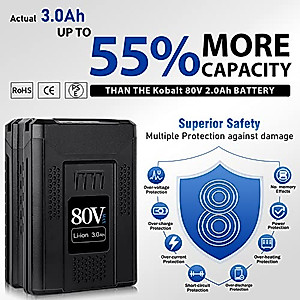 【Upgrade for Koablt 80V】 3.0Ah Replacement Battery for Kobalt 80V MAX Lithium-Ion Battery KB2580-06 KB680-06 KB280-06 2910303-RC for Cordless Power Tool High Capacity(NOT for GREENWORKS/POWERWORKS)