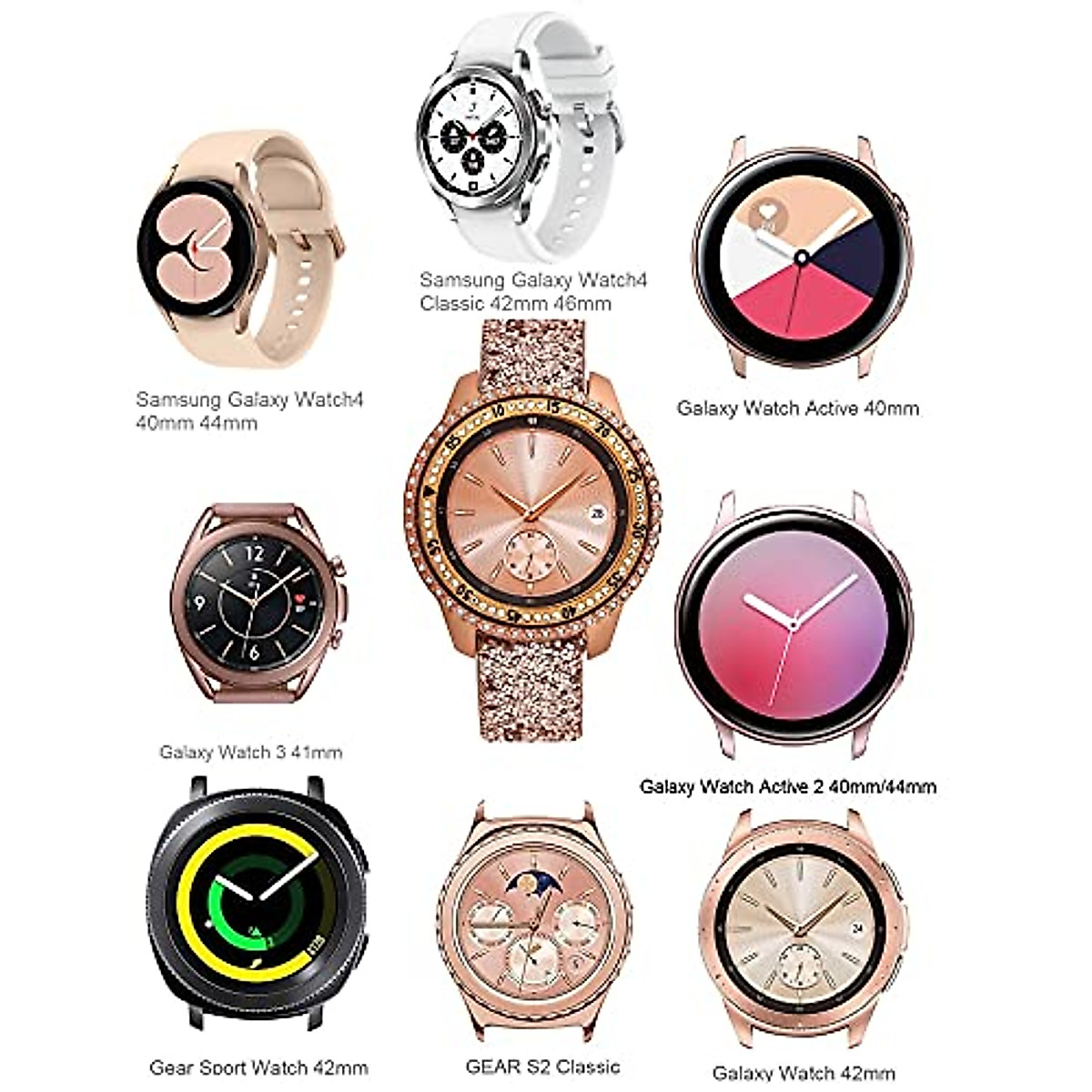 Greaciary Glitter Band Compatible with Samsung Galaxy Watch 3 41mm/Galaxy Watch 42mm,Active 40mm/Active 2 44m Sparkle Bling Leather Strap Wristband for Galaxy 20mm Smartwatch Women Girls Rose Gold